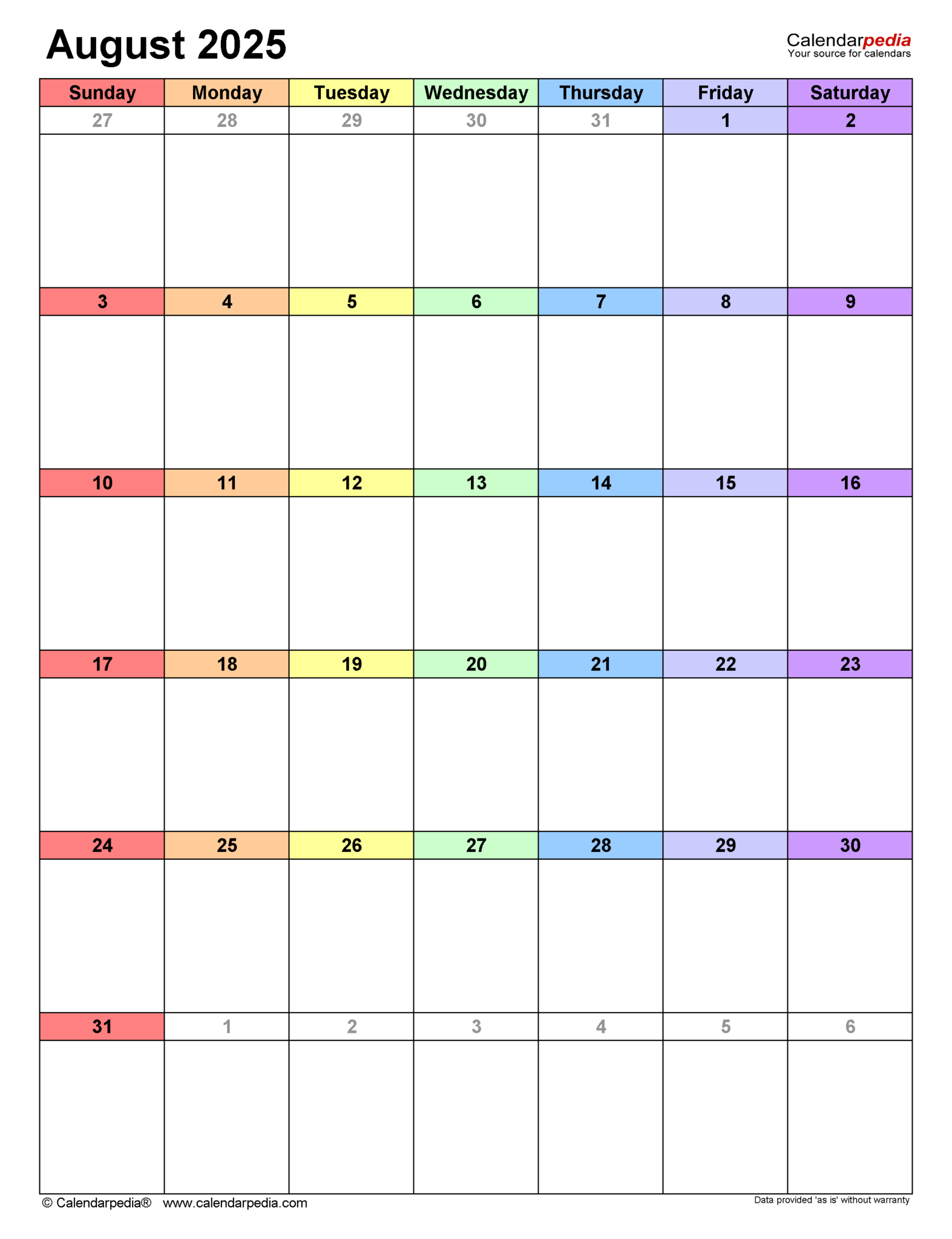 Download Editable August 2025 Calendar For Word - Printable Calendar ...