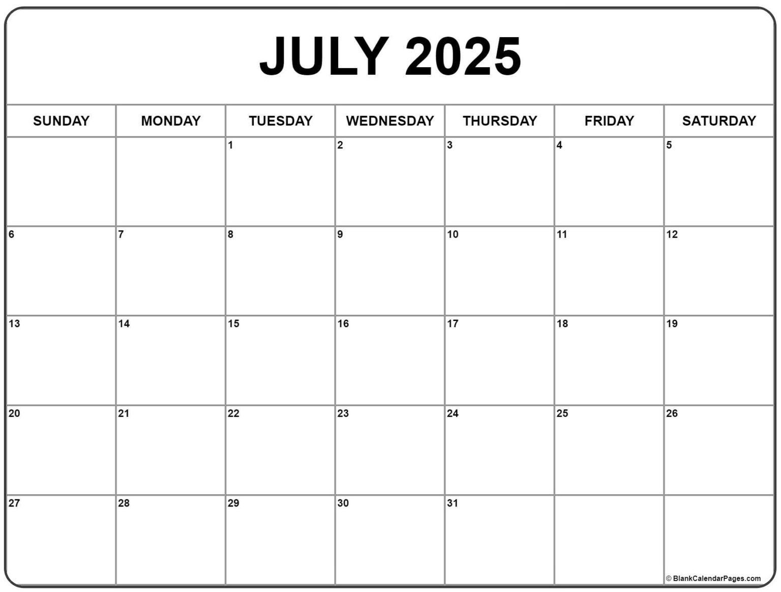 Printable Weekly Calendar July 2025 - Printable Calendar 2025-2026